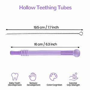 Chuya 6 Pack Hollow Teether Tube, Silicone Tubes Baby Teether Toys, Chew Straws Toy for 3-12 Months Babies Molars, Teething Relief Baby Teethers,BPA Free/Freezable,Dishwasher Safe,Easy to Clean