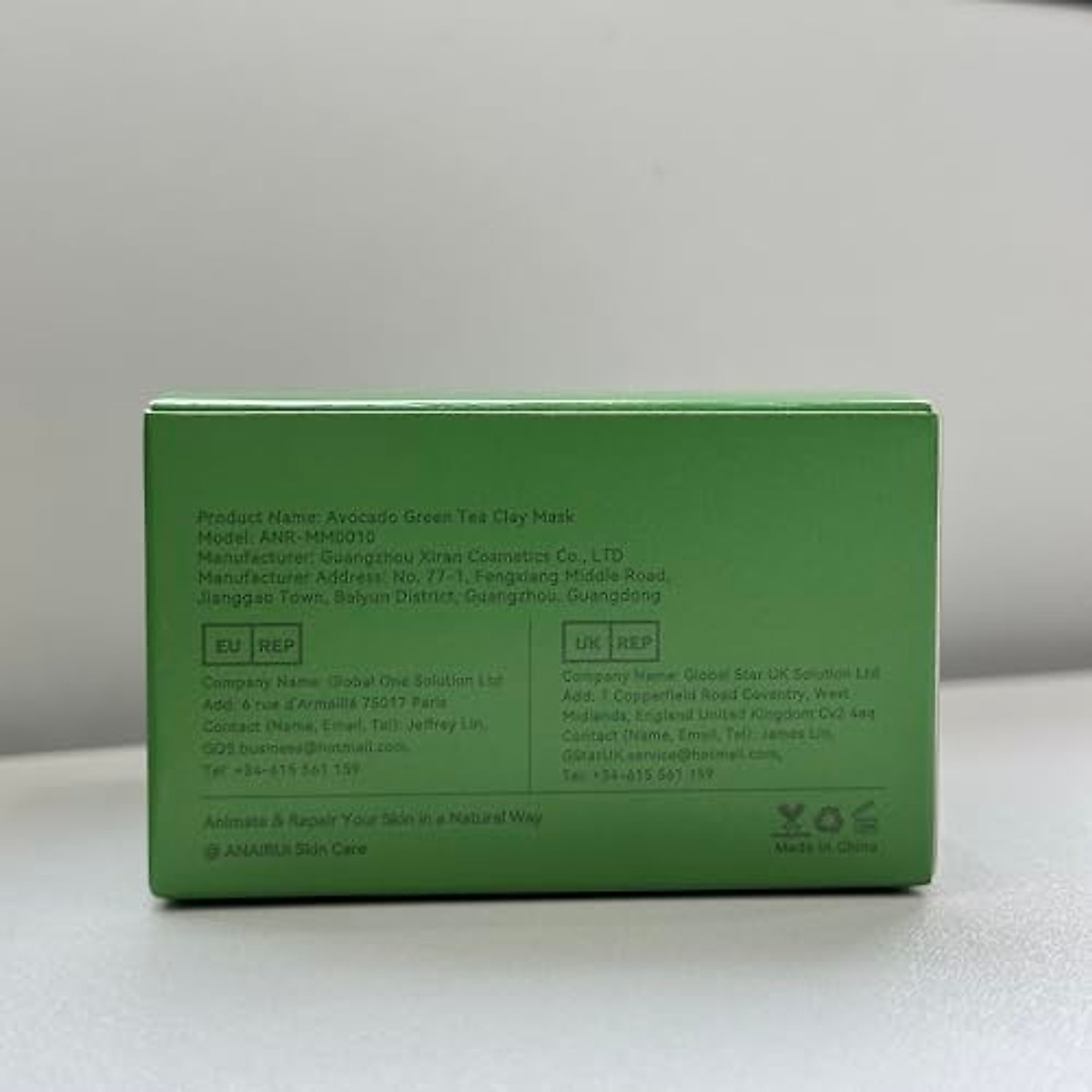 ANAI RUI Green Tea Face Mask with Avocado, Clay Facial Mask for Acne, Detox, Face Cleansing Mask, Hydrating, Nourishing, Soothing, 120g/4.23 oz