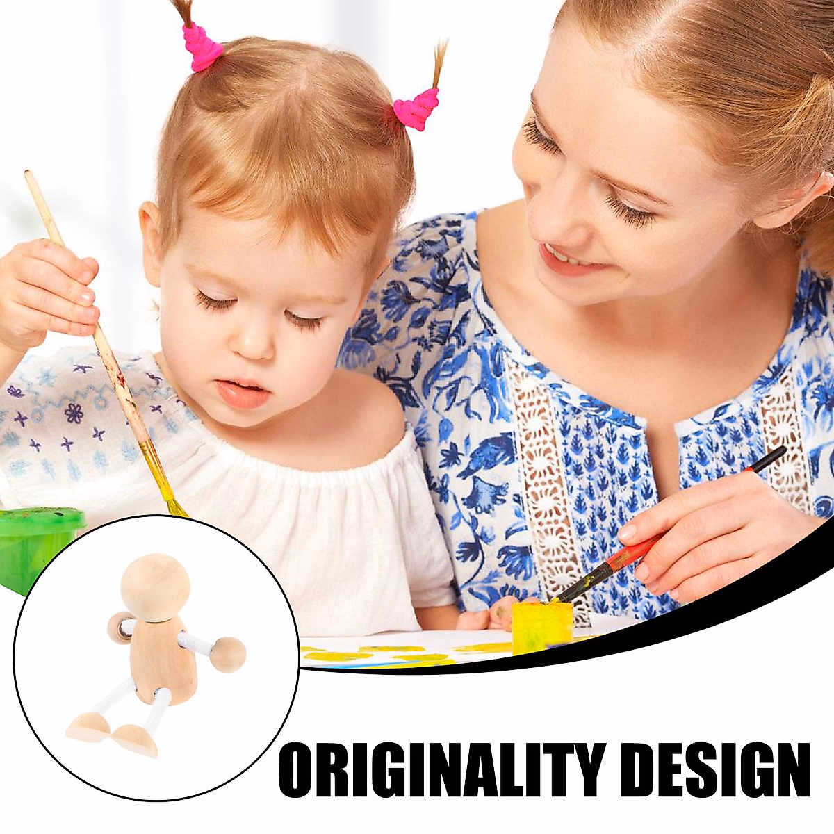 2 Pcs Unfinished Wood Peg Dolls Mini People Doll Robot Wooden Figures Decorative Peg Dolls Toy for Painting DIY Craft Art Projects