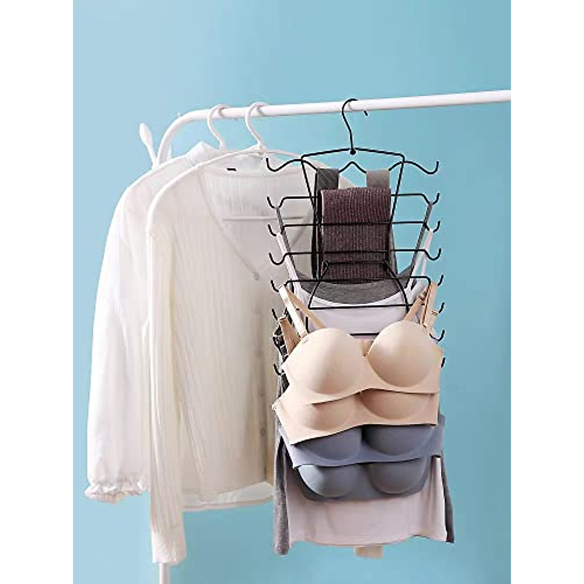 HAODOPSTY 8 Tier Tank Top Hanger, Metal Folding Bra Hanger for Closet (Matt Black, 1)