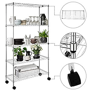 Karl home 5 - Wire Shelving Unit with Wheels, Adjustable Shelves Metal Storage Rack for Kitchen/Bathroom/Garage/Pantry Closet Organization, 1100LBS Capacity, 35’’L x 14’’W x 65’’H