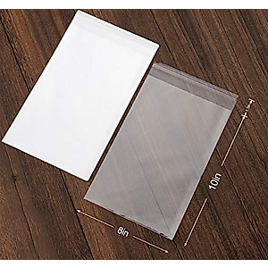 100 pcs Clear 8" x 10"(19.8 * 25cm) Self Seal Cello Cellophane Bags Resealable Poly Bags 1.4 mils OPP Bag for Packaging Clothing, T Shirts, Party Decorative Gift