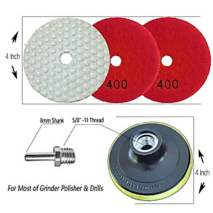 16 Packs Dry Diamond Polishing Pads Grit 400, 4 Inch Dry/Wet Granite Sanding Pad for Bufffing Marble Quartz Concrete Stone Tiles Used for Grinder Polisher Drill