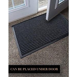 LuxUrux® Durable Rubber Door Mat, Heavy Duty Doormat, Indoor Outdoor, Easy Clean, Waterproof, Low-Profile Mats for Entry, Patio, Garage, High Traffic Entrance Ways (17'' x 30'', Striped Gray)