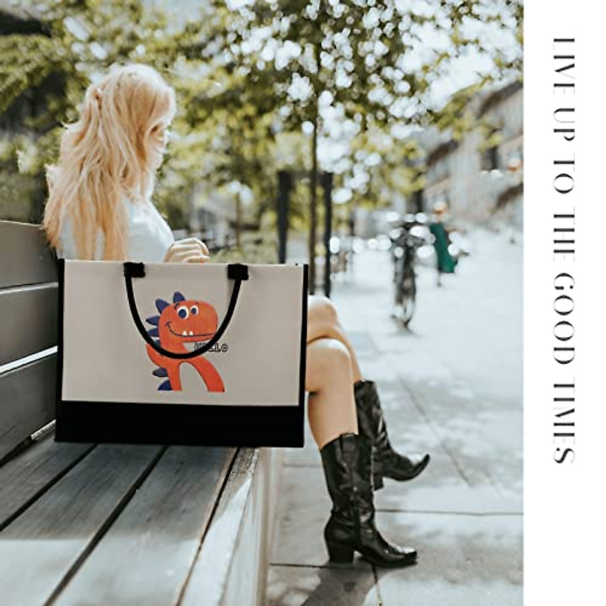 MOLYCHO Dinosaur Embroidery Tote Bag Gift For Family Beach Reusable Multipurpose