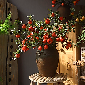 Okngr Artificial Pomegranate Branch, 3pcs Artificial Rosehip Berries 31.5inch Fake Berries Decor Simulation Pomegranate Bouquet Artificial Branches Winter Decorative for Home, Holiday Decoration