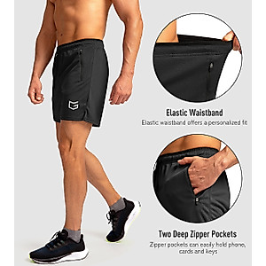 G Gradual Men's Running Shorts with Zipper Pockets Quick Dry Gym Athletic Workout 5" Shorts for Men (Black, Large)