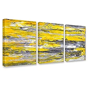 Kaupuar Canvas Wall Art Abstract,Yellow Wall Art Paintings for Bedroom Living Room Office Home Decoration Modern Canvas Artwork Wall Decor Ready to Hang 12''x16'', 3 Pieces