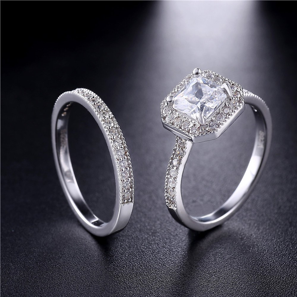 MABELLA Women’s 1.8 Ct Princess Cut 925 Sterling Silver Cubic Zirconia Wedding Engagement Ring Set Bridal Ring Band,Size 6