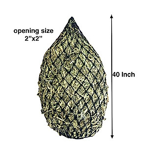 Majestic Ally 2”x2” Holes Slow Feed 40” Very Sturdy Hay Net with Bottom Ring for Desirous Horses, Nylon monofilament Rope Hanging, Adjustable Feeder for Trailer, Stall, and Portable Wear. (Black)
