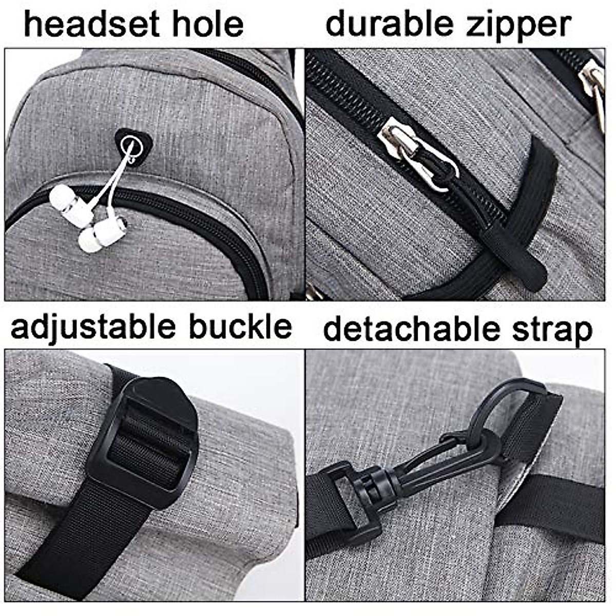 DOUBLE A IRON Sling Bag Crossbody Shoulder Multipurpose Casual Daypacks with Earphone Hole for Men Women - Gray