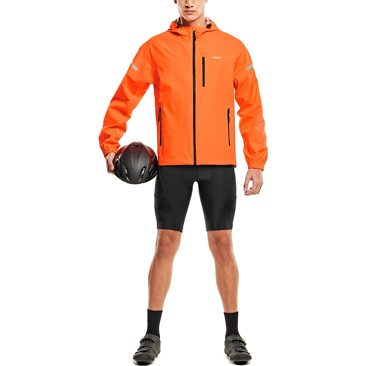 TSLA Men's Cycling Waterproof Jacket, Reflective Hoodie Windbreaker, Packable Bike Rain Jackets with Back Pocket, Cycling Neon Yellow, X-Large