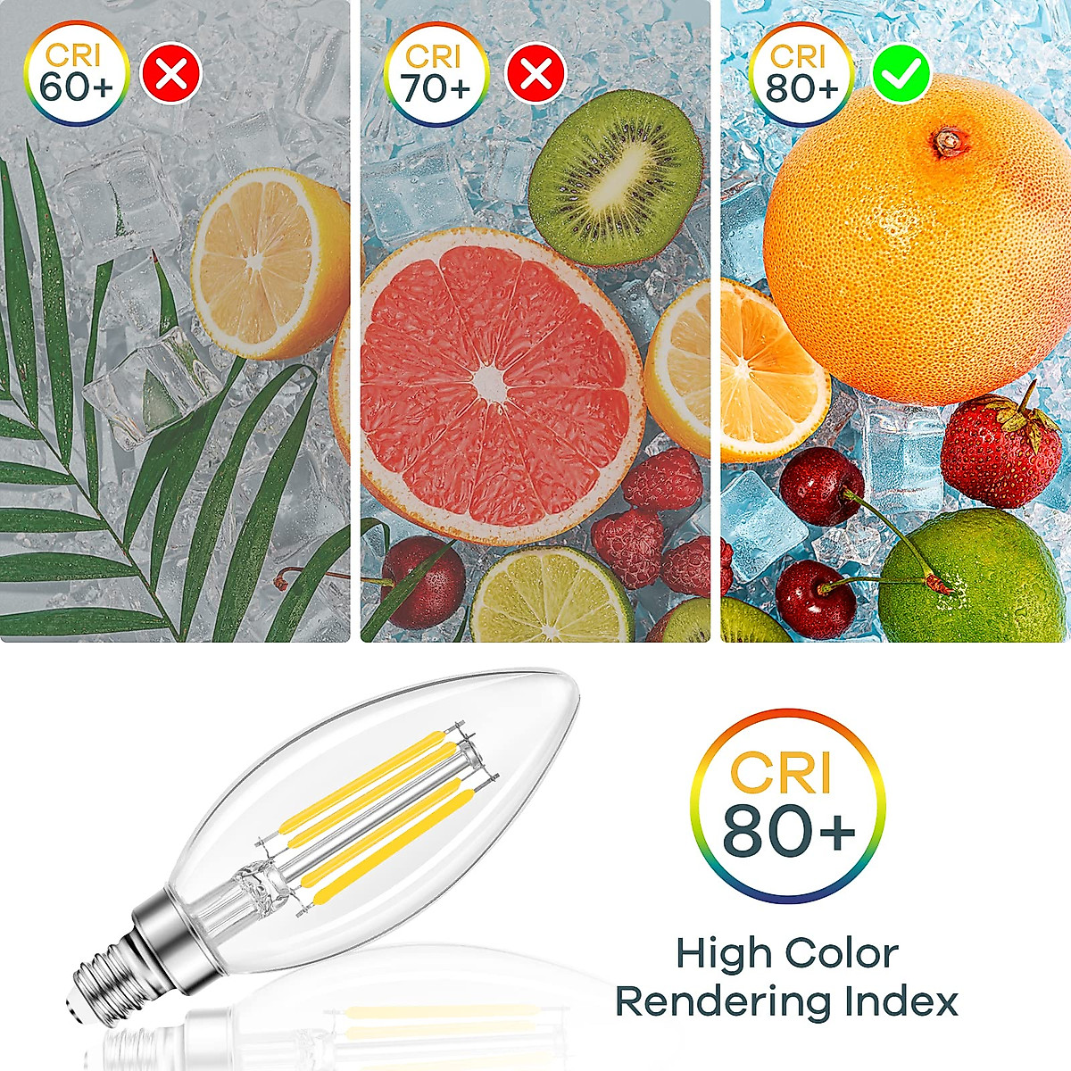 Linkind E12 Candelabra LED Light Bulbs 60W Equivalent, B11 Dimmable Chandelier Light Bulbs, 4.5W Clear Glass Vintage Edison Filament Candle Bulbs, Soft White 2700K 500lm, Ceiling Fan Bulb, 6 Packs