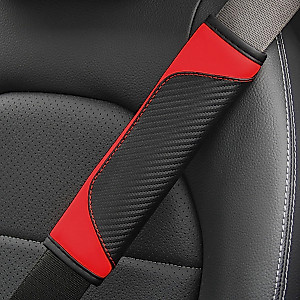 BESULEN Car Seat Belt Cover, 2 Pack Carbon Fiber Leather Seatbelt Shoulder Pad, Auto Safety Seat Belt Cushion Protector Compatible with All Cars and Backpack Strap (Carbon Fiber/Red)