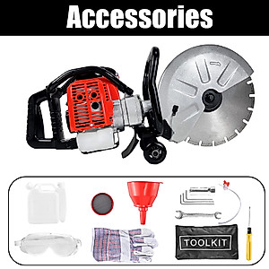 HIGOSPRO 14 Inches Concrete Saw Gas Powered 1900W Cut-Off Saw with EPA 51.7cc 4.8" Cut Depth and 2 Stroke Gasoline Grinder With Diamond Blade petrol concrete saw