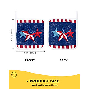 Pot Holders Set of 2,Pentagram US Flag Fourth of July Potholder for Kitchen Heat-Proof Hot Pads,Stars and Stripes Fireworks Hot Mats Potholders for Cooking Baking BBQ