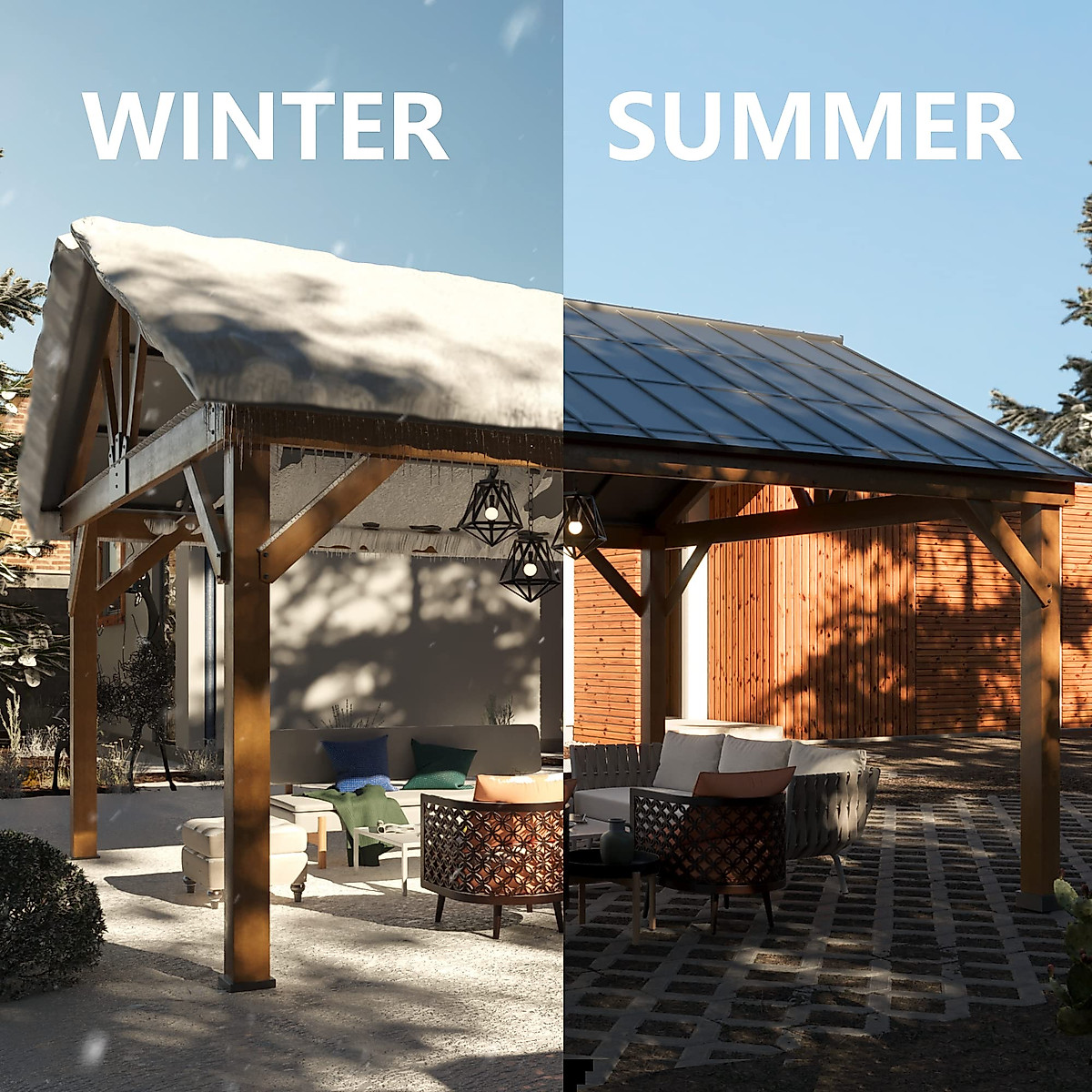 Joyside Cedar Wood Gazebo 13 x 15 ft. Wood Patio Gazebo - Cedar Wood Framed Gazebo with Metal Steel Gable Roof Hardtop Gazebo for Patio, Garden, Lawns and Parties