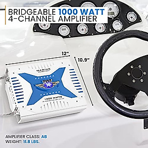 Pyle 2.1 Bluetooth Marine Amplifier Receiver - Waterproof 4 Channel Wireless Bridgeable Audio Amp for Stereo Speaker with 1000 Watt Power Dual MOSFET Supply, GAIN Level and LED Indicator -PLMRA430BT