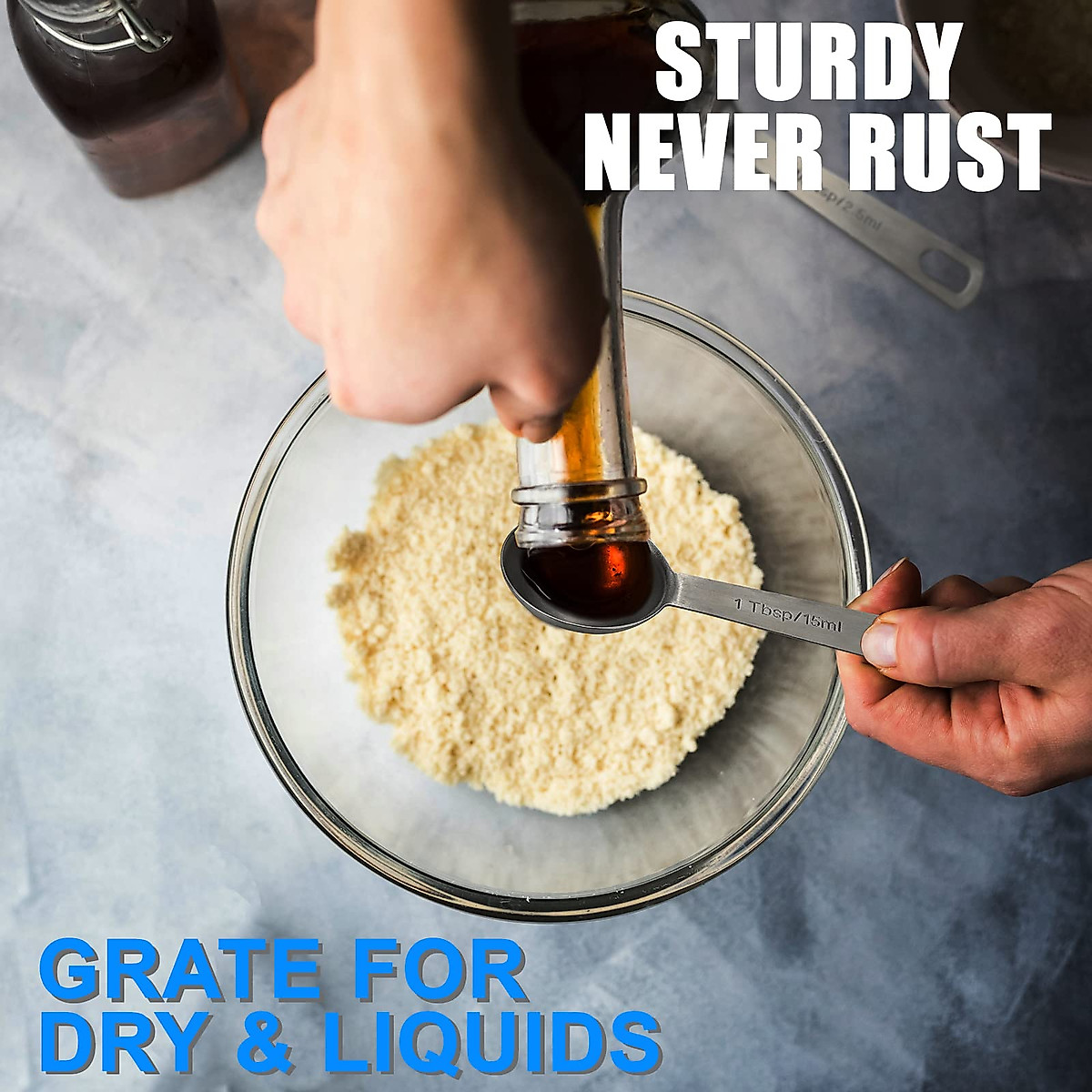 Measuring Spoons, Premium Heavy Duty 18/8 Stainless Steel Measuring Spoons Cups Set, Small Tablespoon with Metric and US Measurements , Set of 6 for Gift Measuring Dry and Liquid Ingredients