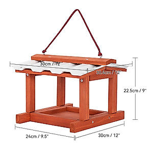 PETSFIT Wooden Bird Feeder, Fly Through Platform with PVC Roof for Outside Hanging, Garden Backyard Decor, Great for Attracting Birds, Gift for Bird Lovers