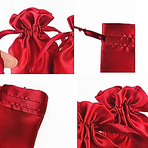 50 pcs 4"x 6" Wine red satin gift bag, candy bag, jewelry bag, Wedding Gift Drawstring Bag, baby shower party Christmas gift bag (Wine red) (Wine red)