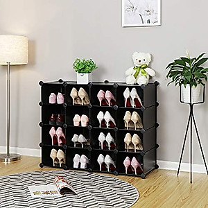 SONGMICS Shoe Rack, Space-Saving 15-Slot Plastic Storage Organizer Unit, Modular Cabinet, Ideal for Entryway Hallway Closet Garage, 44.5 x 14.2 x 34.6 Inches, Black ULPC44H