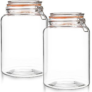 kitchentoolz Large 1 Gallon Glass Mason Jar with Hinged Lids, Extra Wide-Mouth Airtight Leakproof Sealed Canning Jars, Pickling Container, Preserving & Flour Storage - Pack of 2