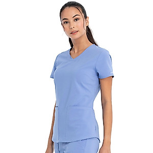 Cherokee Women's Plus Size V-Neck Scrubs Top, Ciel