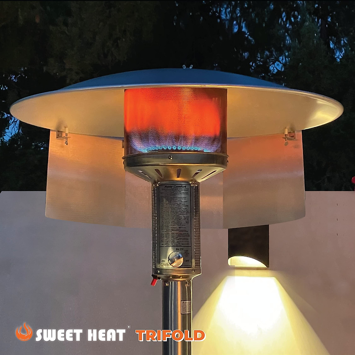 SWEET HEAT TRIFOLD - Our Improved, Foldable Heat Focusing Reflector - Universal-Fit for Large Patio Heaters - Light Weight, Aluminum, High Performance Reflector