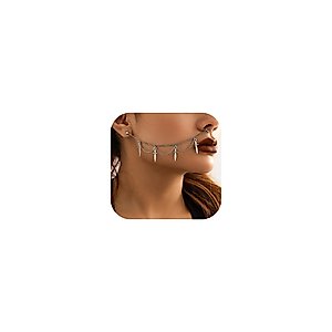 Denifery Punk Nose Rings Hoop Chain Fake Septum Ring Non Piercing Nose Rings with Chain Nose to Ear Chain Nose Ring Hiphop Jewelry for Women (Style 3)