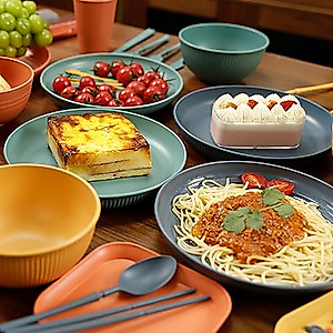 PUPOPIK 9 Inches Unbreakable Wheat Straw Plates - Reusable Plate 4 Set - Dishwasher & Microwave Safe - Dinner Dishes- Healthy BPA Free, Salad Platest - Camping Picnic Plastic Plate for Kids