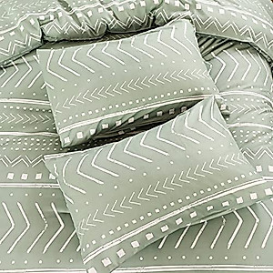 Smoofy Aztec Sage Green Comforters Twin Size, Folkloric Art Pattern Bedding Sets Twin Boho Aztec Bohemian Twin Comforter Set with Soft Microfiber Fill Bedding, 1 Comforter, ONLY 1 Pillowcase