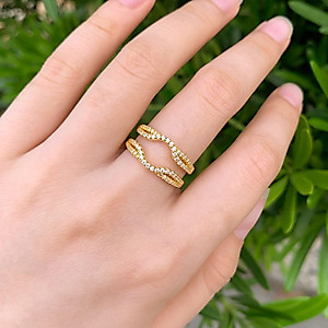 SHELOVES Womens Sterling Silver Yellow Gold Ring Enhancers Round White AAAAA CZ Infinity Guard Ring Sz 7