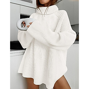 ZESICA Women's Winter Sweaters Oversized Turtleneck Long Sleeve Chunky Knitted Pullover Sweater Jumper Tops,White,Medium