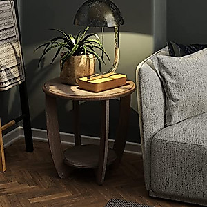 COZAYH Rustic Farmhouse end Table with Storage Shelf, French Country Accent Side Table for Family, Dinning or Living Room, Small Spaces, Modern, Round, Vintage Grey Finish.