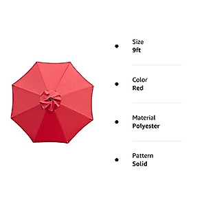 Sunnyglade 9ft Patio Umbrella Replacement Canopy Market Umbrella Top Fit Outdoor Umbrella Canopy (Red)
