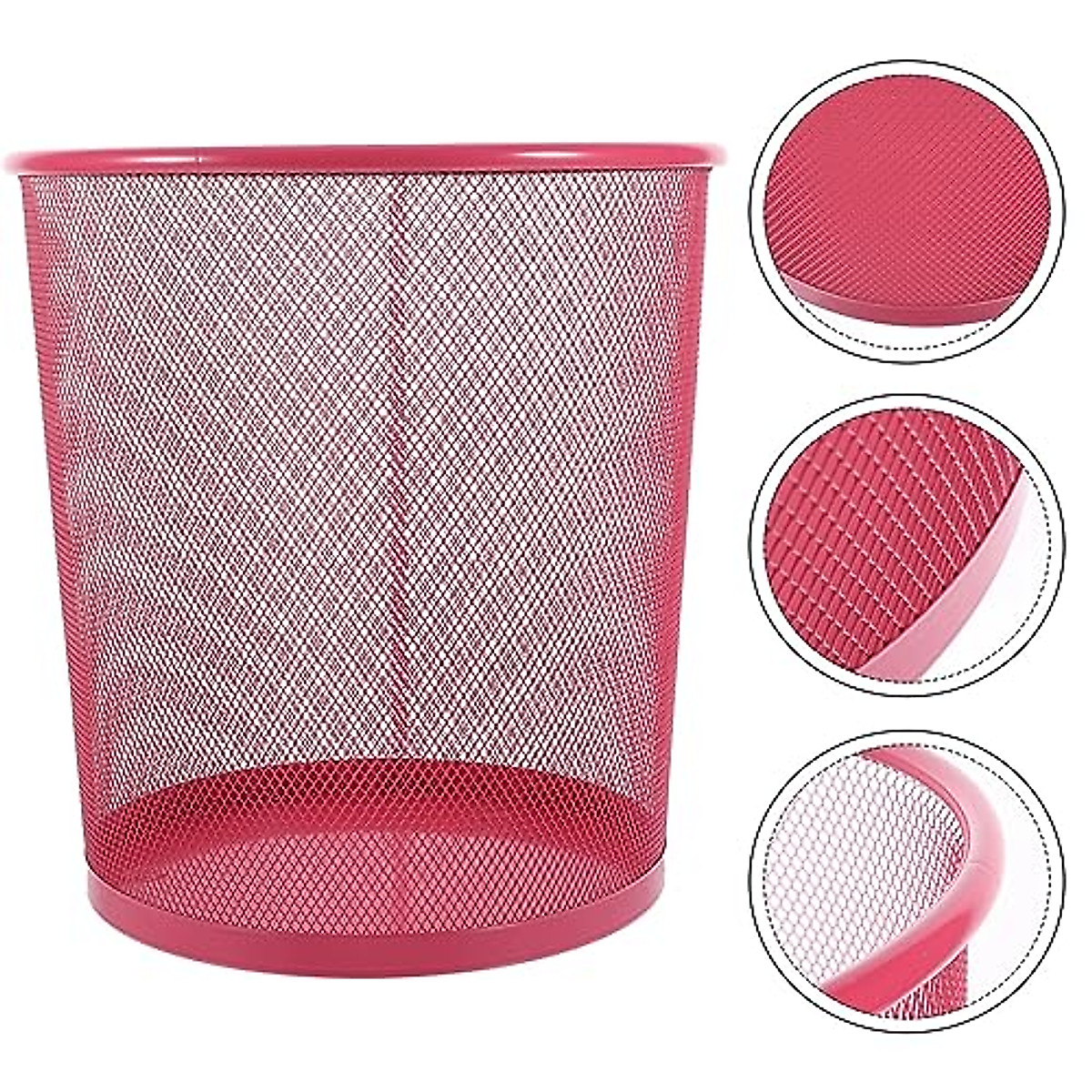 NUOBESTY Mesh Trash Can Round Metal Wastebasket Open Top Waste Bin Bedroom Corner Garbage Can Lidless Waste Paper Basket Trash Bin for Apartment Living Room Office Red