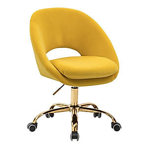 TINA'S HOME Modern Velvet Office Chair with with Adjustable Swivel, Comfy Upholstered Desk Chair with Open Back, Small Cute Chair for Living Room Study Vanity, Yellow