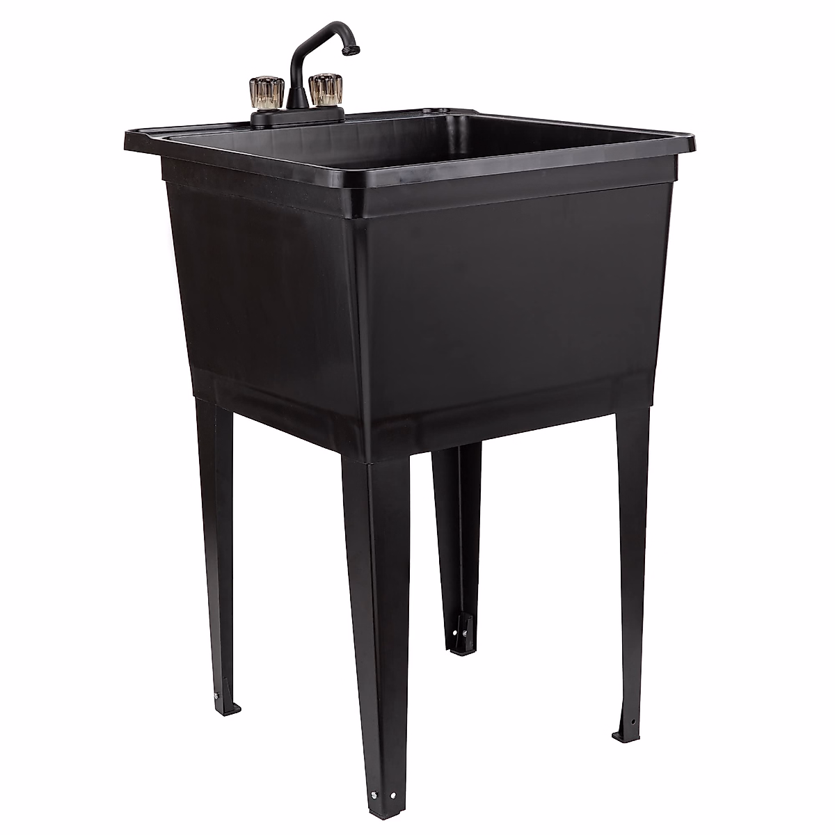 Tehila Basics by JS Jackson Supplies 21-Gallon Black Freestanding Utility Sink with Black 2-Handle Faucet, Heavy Duty Plastic Laundry Tub with Adjustable Legs