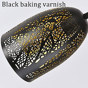 MURUIEN Dimensional Carving Process Pendant Lamp Outer Black and Inner Gold Iron Hollow-Out Chandelier E26/E27 Lamp Holder Pendant Light Fixtures Restaurant Kitchen Hanging Light