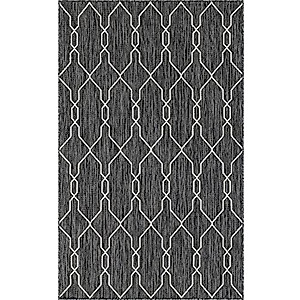 Unique Loom Outdoor Trellis Collection Area Rug - Links Trellis (5' 3" x 8' Rectangle, Charcoal/ Gray)