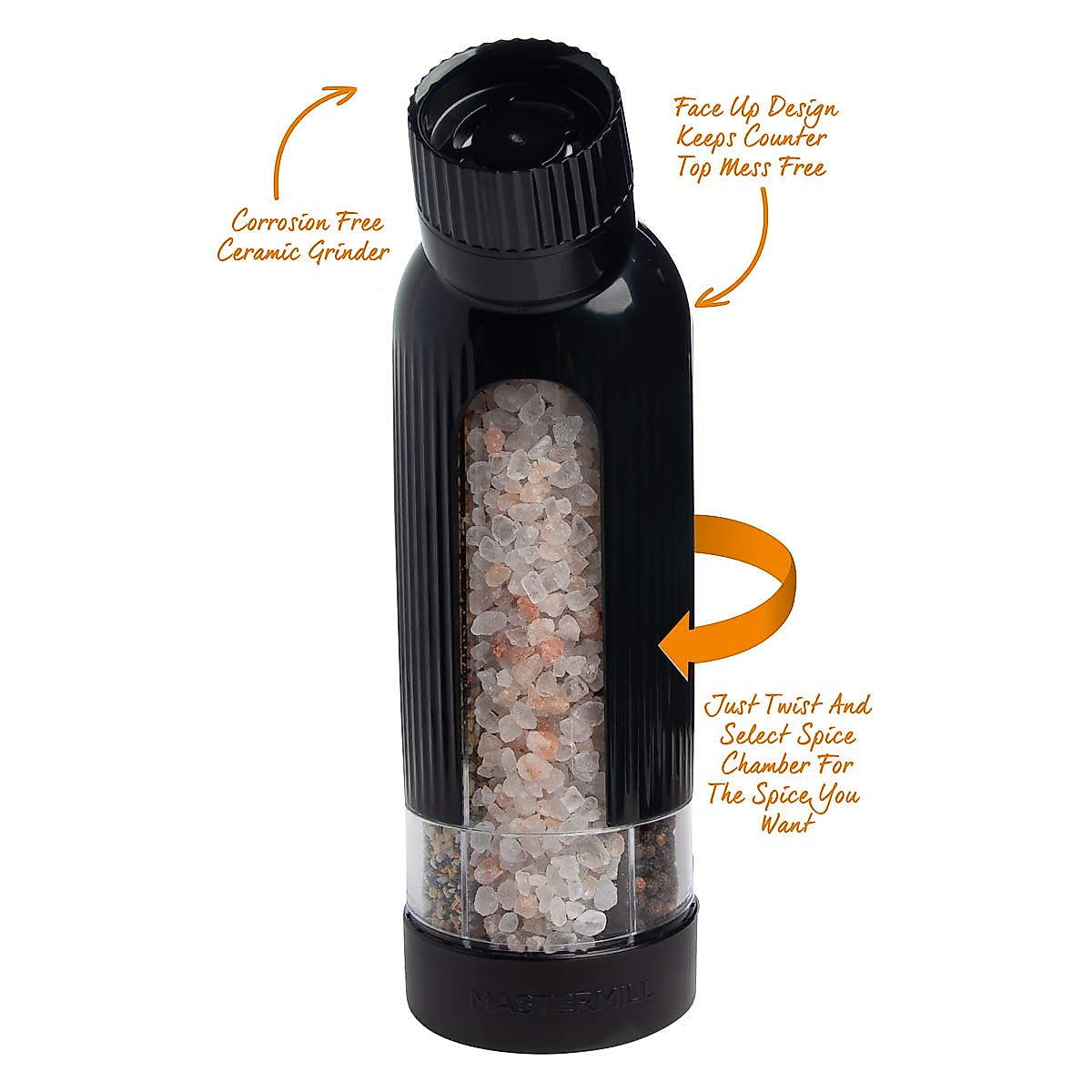 MasterMill 5-in-1 Multi Section Spice Mill, Salt and Pepper Mill Ceramic Combo Multi Spice Dispenser Container Kitchen Organization and Storage