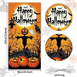 Halloween Door Decorations Banner, Happy Halloween Door Cover Backdrop, Fabric Pumpkin Ghost Hanging Door Poster Sign Banner for Outdoor Indoor Halloween Eve Porch Background Party Wall Decoration