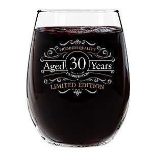 DU VINO Vintage Edition 30th Birthday Stemless Wine Glass for Men and Women (30th Anniversary) 15 oz | Happy Birthday Wine Glasses for 30 Year Old | Classic Birthday Gift, Reunion Gift for Him or Her