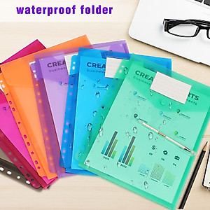 NatureTouch 12Pcs Binder Pocket, Clear Binder Organizer File Folders for 3 Ring, A4 / Letter Size Poly Document Envelopes Pouch with Snap Closure & Label for School Office Supplies,Matte&Solid