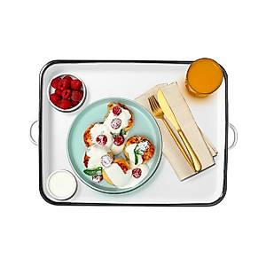 Eternal Living 17” White Enamel Serving Tray with Handles and Baking Cookie Sheet, White