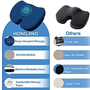HONGJING Massage Seat Cushion for Pressure Relief, Memory Foam Office Chair Cushions for Long Sitting, Butt Pillow with Massaging, Great for Sciatica, Coccyx and Tailbone Pain Relief (Blue)