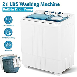 Mini Compact Washing Machine, Anpuce Portable Tub Laundry Washer 21lbs Washer(14.4Lbs) and Spinner(6.6Lbs), Cycle Combo Built-in Drain Pump/Semi-Automatic, for Camping, Apartments, Dorms, College Rooms, RV’s White&Blue