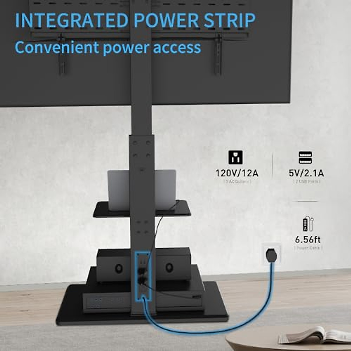 TV Floor Stand with Power Outlet & AV Shelf Universal Tall Corner TV Stand for 32-70 inch TV Viewing Angle Adjustment Height Adjustment Max VESA 600 * 400 Black