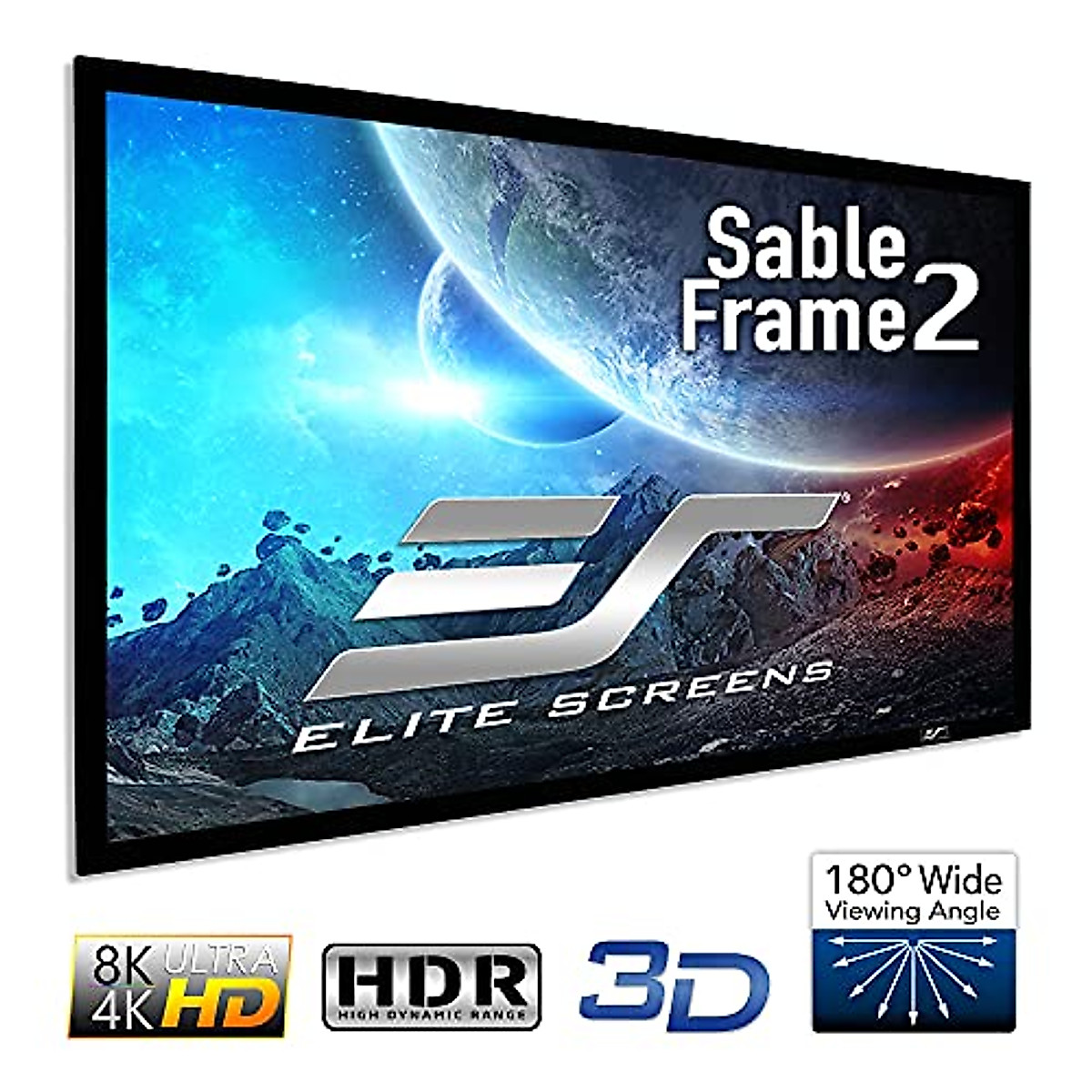 Elite Screens Sable Frame 2 Series, 200-inch Diagonal 16:9, Active 3D 4K Ultra HD Ready Fixed Frame Home Theater Projection Projector Screen, ER200WH2